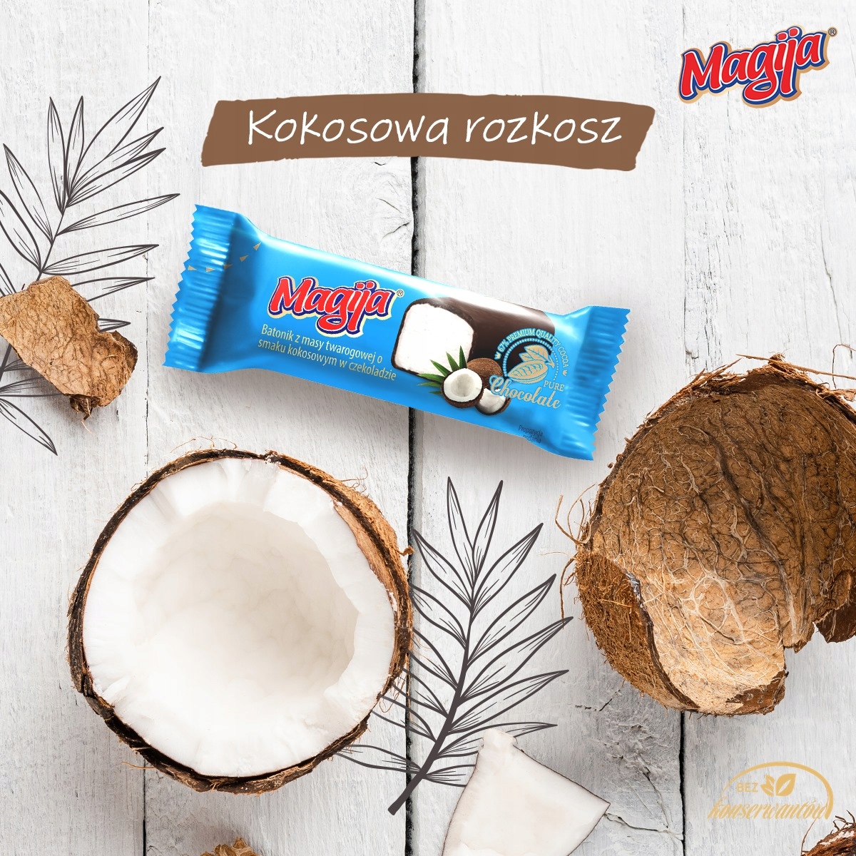 Baton twarogowy - kokos 40 g, Magija | Nickal